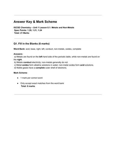 The Periodic Table - Metals, Non-metals & The Noble Gases - Lesson and ...