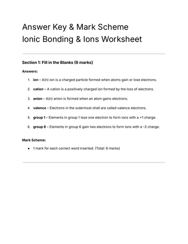 Ions - Ionic Bonding Part One - Lesson and Worksheet - Unit 1 - Edexcel ...