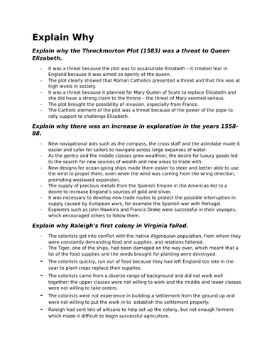 Elizabeth Essay Plans - Edexcel GCSE History | Teaching Resources