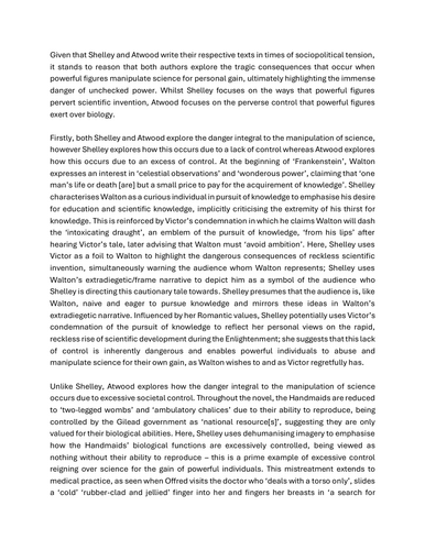 Science in 'Frankenstein' and 'The Handmaid's Tale' - A* Model Essay ...