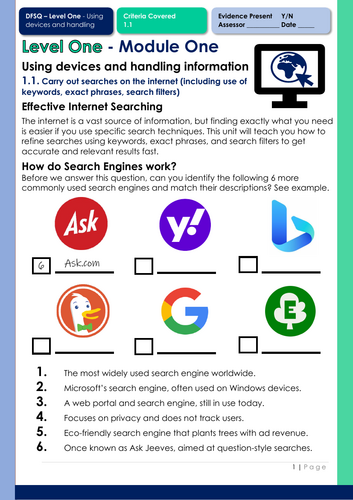 Digital Functional Skills - Level 1 - Mod 1 - Using Devices- Unit 1.1 ...