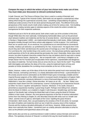 'Dracula' and 'The Picture of Dorian Gray' Model Answer | Teaching ...