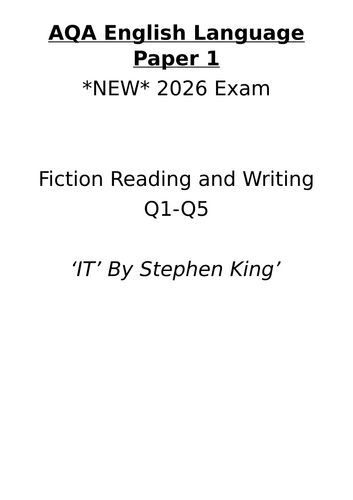 NEW 2026 AQA English Lang P1 - Fiction - Stephen King's IT | Teaching ...