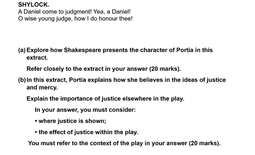 EDEXCEL GCSE English Literature - The Merchant of Venice - 6 Practice Q ...