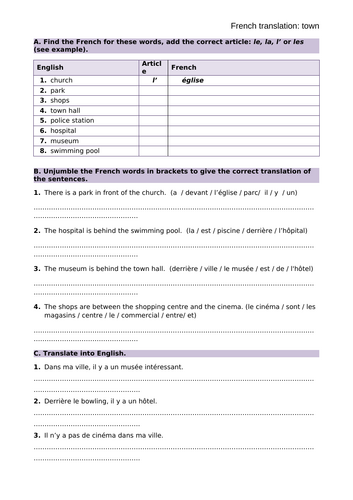 FRENCH - Places in town + prepositions - KS3 / KS4 | Teaching Resources