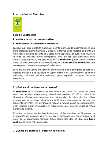 Complete Study Guide - El otro árbol de Guernica by Luis de Castresana ...