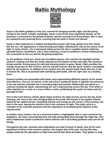 Baltic God: Saule “Article & Questions” Assignment | Teaching Resources