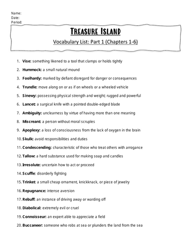 Treasure Island Vocabulary Lists and Quizzes | Teaching Resources