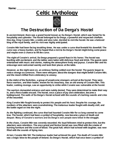 Celtic Myth: The Destruction of Da Derga's Hostel “Article & Questions ...
