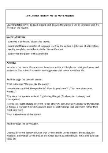 Life Doesn't Frighten Me at All | Teaching Resources