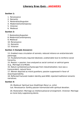 Love Through The Ages - Literary Eras - Unseen Poetry | Teaching Resources