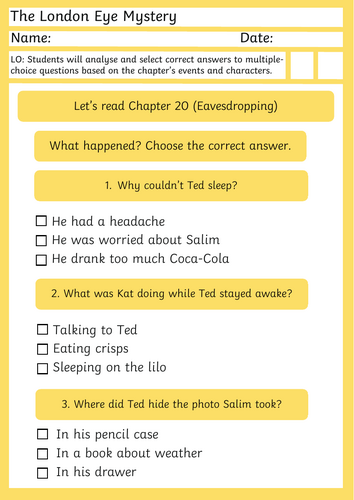 The London Eye Mystery - Chapter 1 - 29 | Teaching Resources