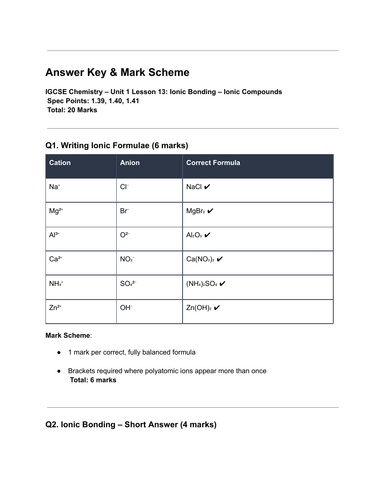 Ionic Bonding - Ionic Bonding Part Two - Lesson and Worksheet - Unit 1 ...