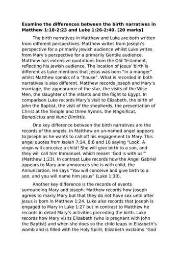 A-Level RS: Jesus - Birth 20 Mark Essay + Model + Plan - Eduqas ...