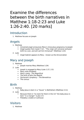 A-Level RS: Jesus - Birth 20 Mark Essay + Model + Plan - Eduqas ...