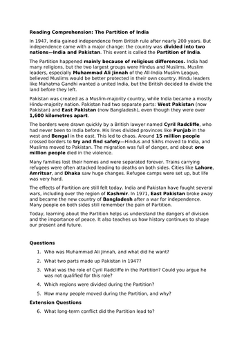 Social impact of the 1947 Partition of India. | Teaching Resources