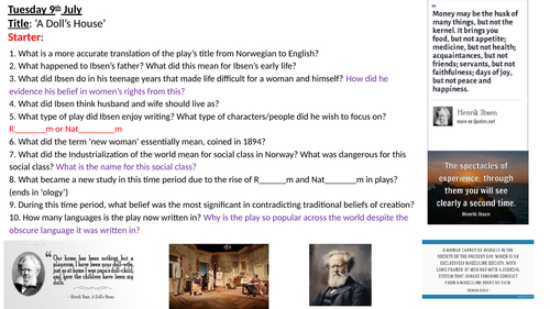 OCR A Level English Literature A Doll's House - full unit of work and ...
