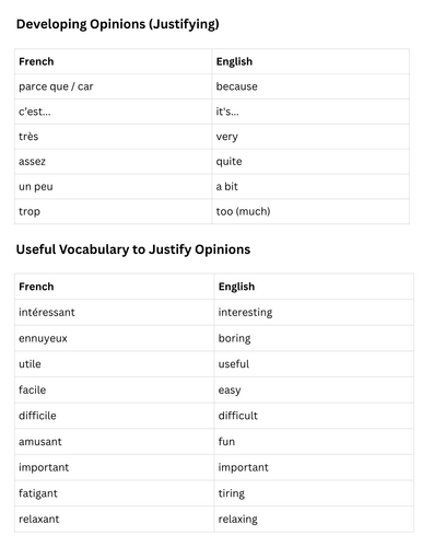 French Opinions and Justifications KS4 | Teaching Resources