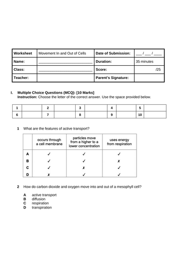 IGCSE Biology – Movement In and Out of Cells Resource Pack | Teaching ...