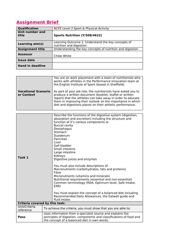 NCFE Sports Coaching level 3 Nutrition | Teaching Resources