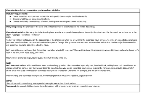George's Marvellous Medicine Character Description | Teaching Resources