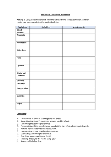 Persuasive Techniques Worksheet | Teaching Resources