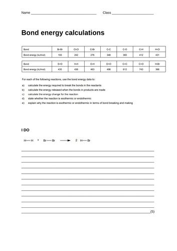 Bond energy calculations - I do, we do, you do | Teaching Resources