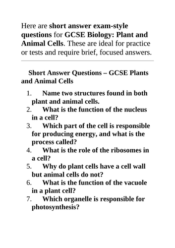 AQA GCSE Biology: Plants and Animal Cells | Teaching Resources