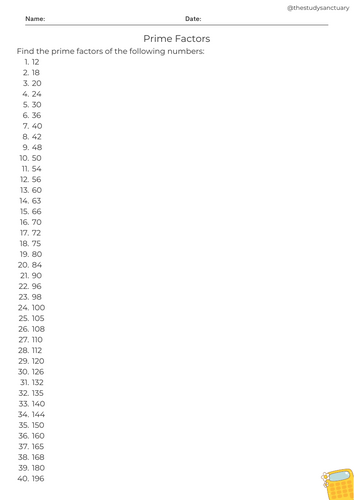 Prime Factors, HCF and LCM Worksheet | Teaching Resources