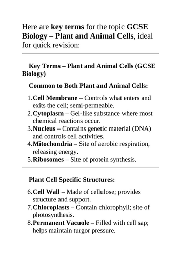 Edexcel - GCSE Biology: Plants and Animal Cells | Teaching Resources