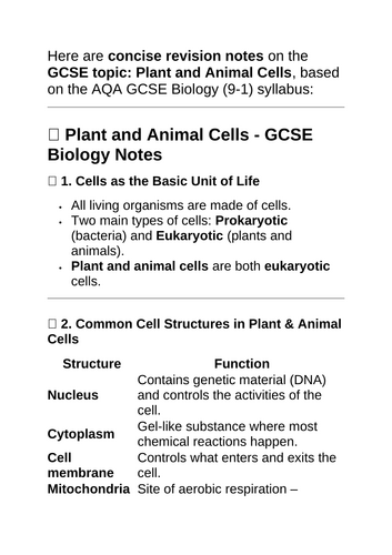 Edexcel - GCSE Biology: Plants and Animal Cells | Teaching Resources
