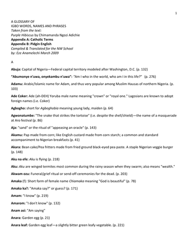 Purple Hibiscus - Full Scheme | Teaching Resources