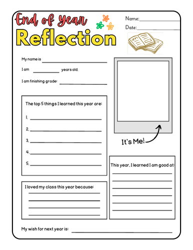End of The Year Activities : Learning Reflection Activity Worksheet ...