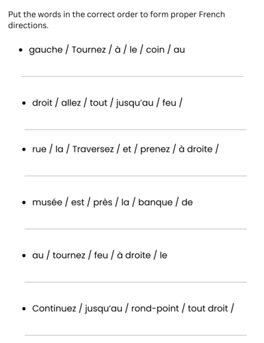 giving directions in french exercises | Teaching Resources