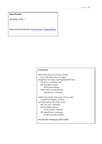 Unseen Poetry - 2 Love Poems Essay Plan | Teaching Resources