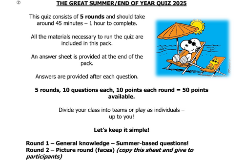 FREE - The End of Year (Summer) Quiz 2025 - 50 questions - Simple, no ...