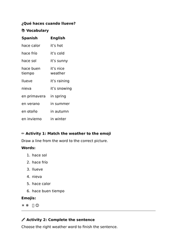 ¿Qué tiempo hace? / The weather and seasons | Teaching Resources