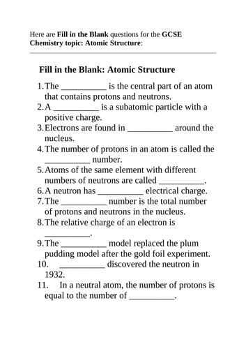 AQA - GCSE CHEMISTRY ATOMIC STRUCTURE | Teaching Resources