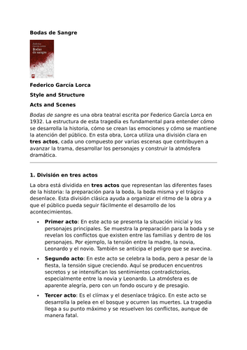 Bodas de sangre – Federico García Lorca - Style and Structure - Acts ...