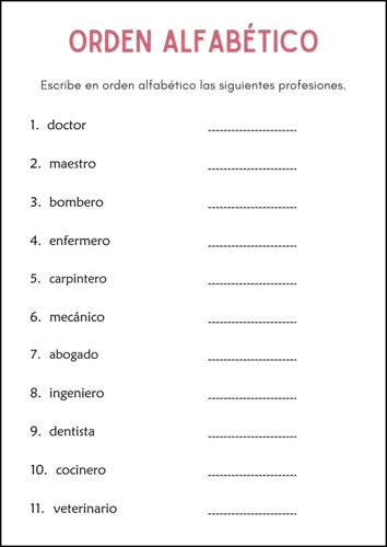 Orden Alfabético - Alphabetical Order Worksheets in Spanish - ABC ...