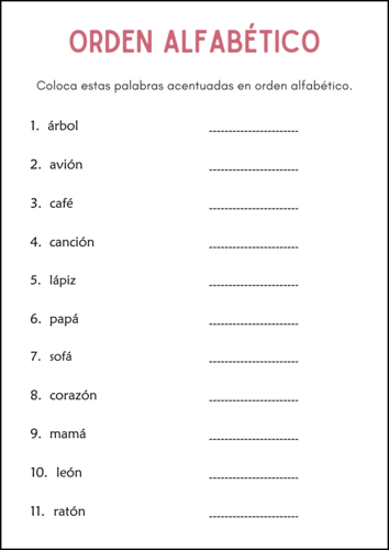 Orden Alfabético - Alphabetical Order Worksheets in Spanish - ABC ...