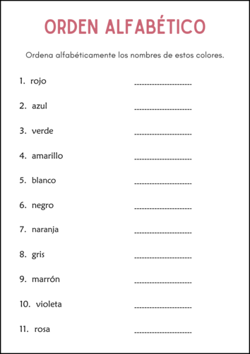 Orden Alfabético - Alphabetical Order Worksheets in Spanish - ABC ...