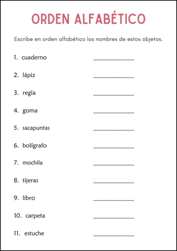 Orden Alfabético - Alphabetical Order Worksheets in Spanish - ABC ...