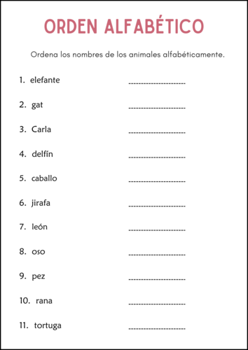Orden Alfabético - Alphabetical Order Worksheets in Spanish - ABC ...