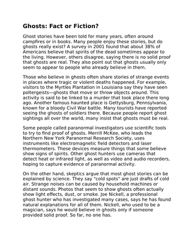 Ghosts: Fact or Fiction? – KS2 Non-Fiction Reading Comprehension ...