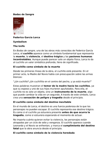 Bodas de sangre – Federico García Lorca - Symbolism of the Knife ...