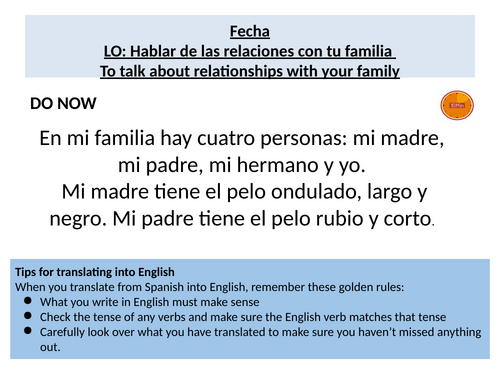 Spanish Family and Relationships with physical and personality GCSE ...