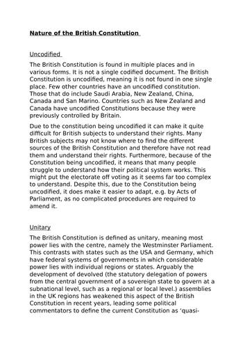 AQA Politics A-Level Constitution (UK) All lessons | Teaching Resources