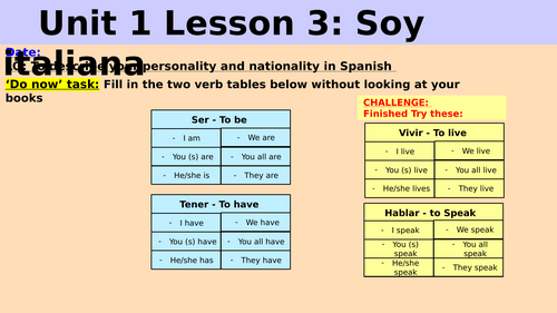 GCSE Spanish Unit 1 Lesson 3: Soy Italiana | Teaching Resources