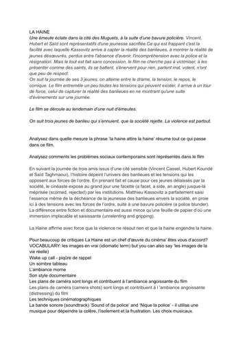 French Language A LEVEL an introduction to studying "La Haine ...